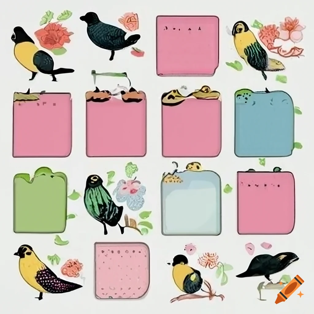 A set of cute planner stickers with birds, flowers, and quotes on Craiyon