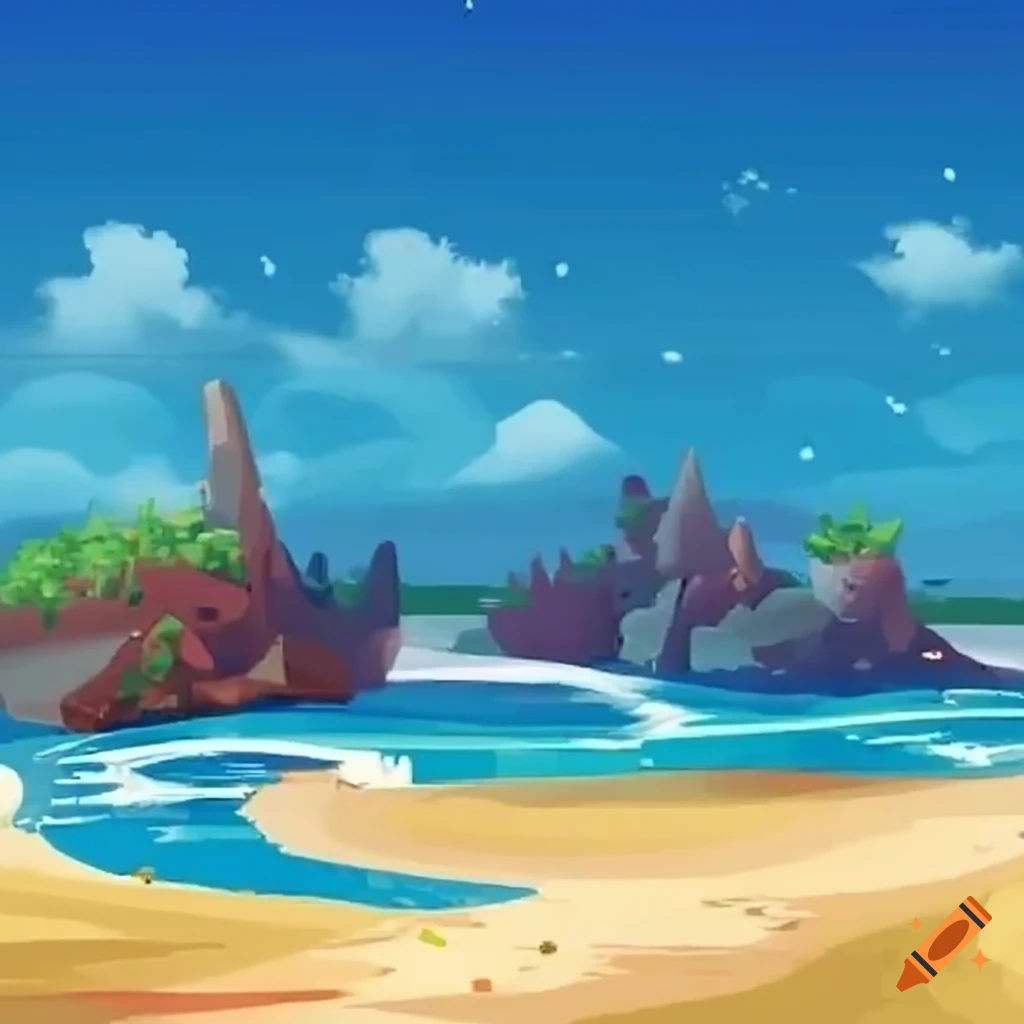 Pokemon battle beach detailed background