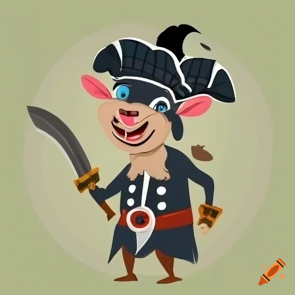 Style of children's cartoon, a humanoid goat. the goat is a pirate and ...