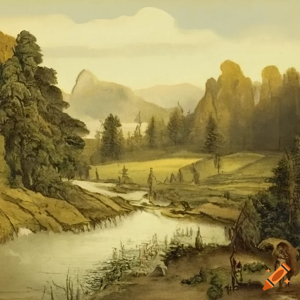 A landscape, historical illustration