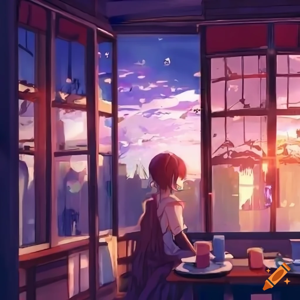 A visual novel background style image at "café jsjaj" at daytime
