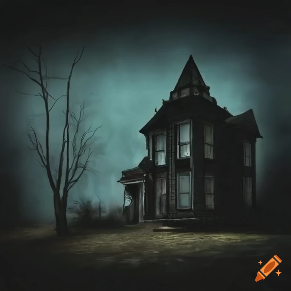 Darkness small alone victorian house landscape
