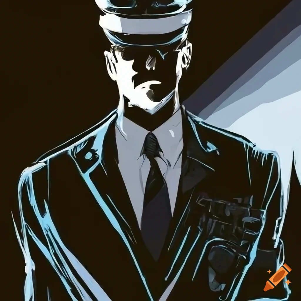 A commanding officer, aviator sunglasses, drawing style of Yoji ...