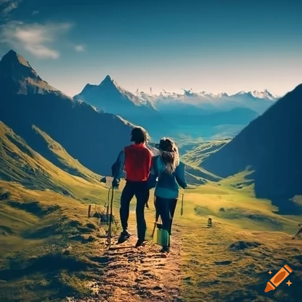 Couple randonneur montagne paysage