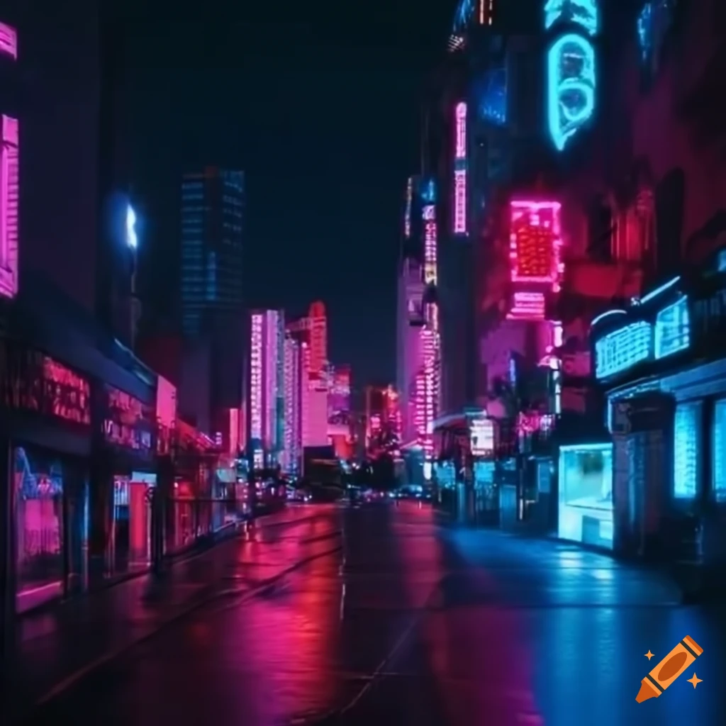 80s city neon lights glow on Craiyon