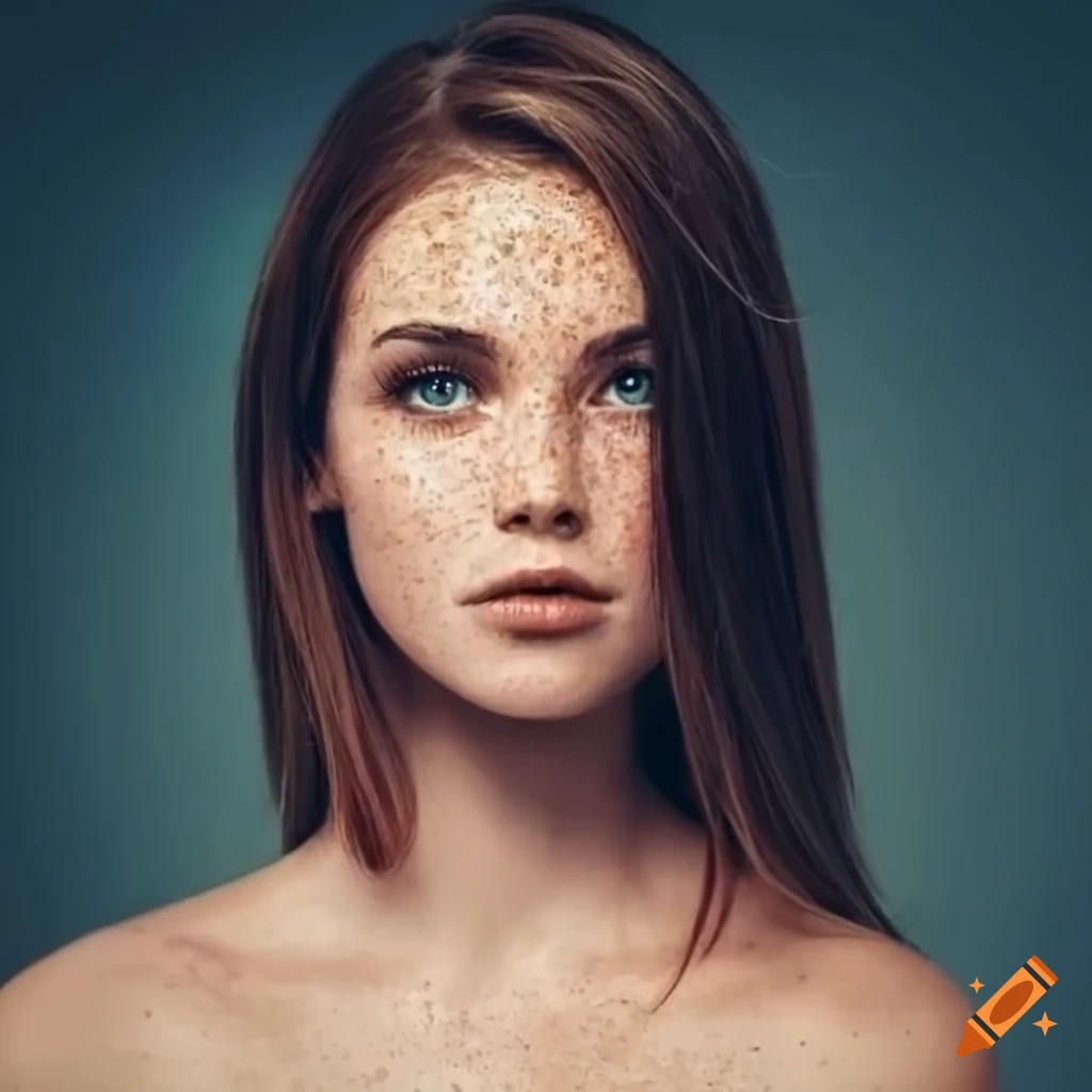 Beautiful young woman shoulder-length hair slight freckles on Craiyon