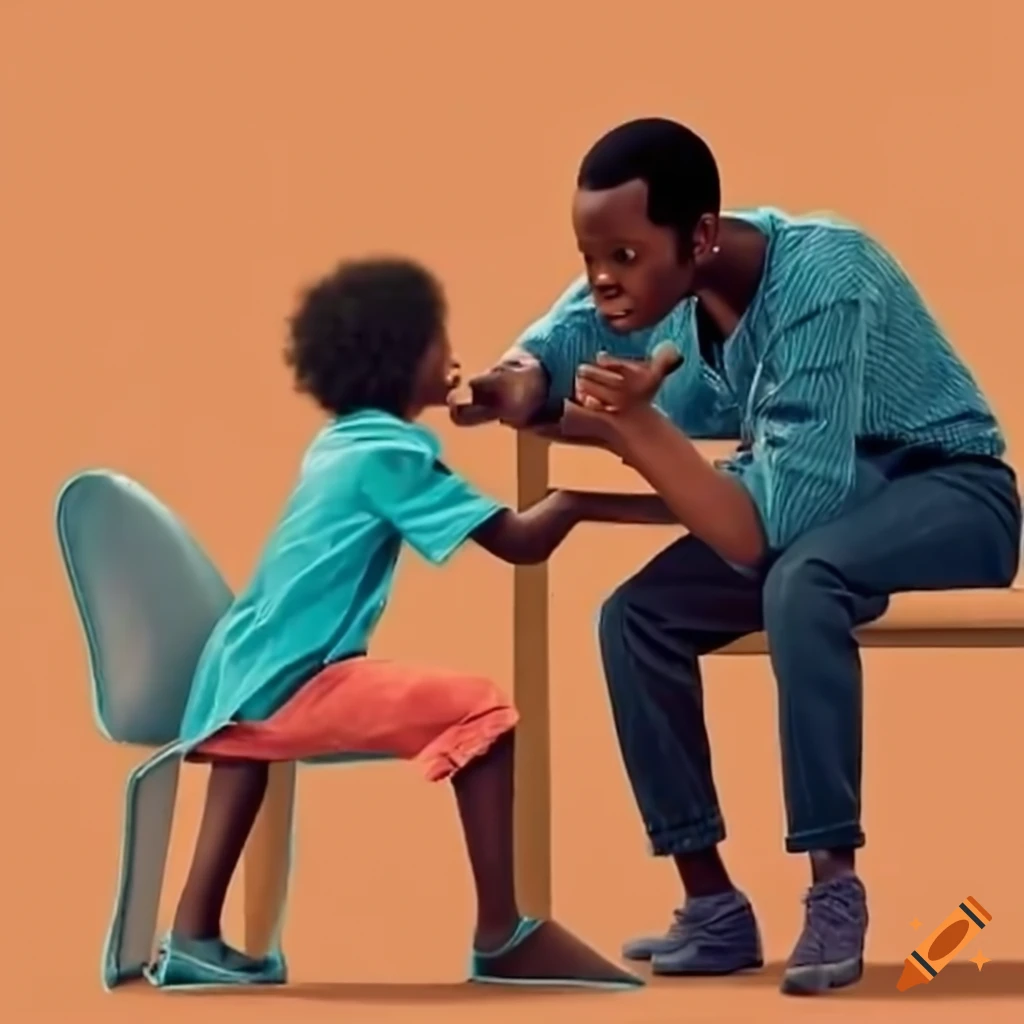 African man teaching his children on Craiyon