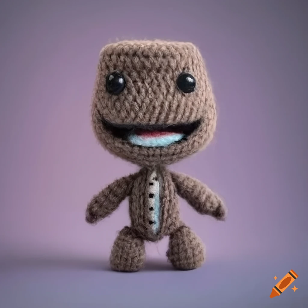 Tiny cute 3D felt fiber toy sackboy, made from Felt fibers, a 3D render ...
