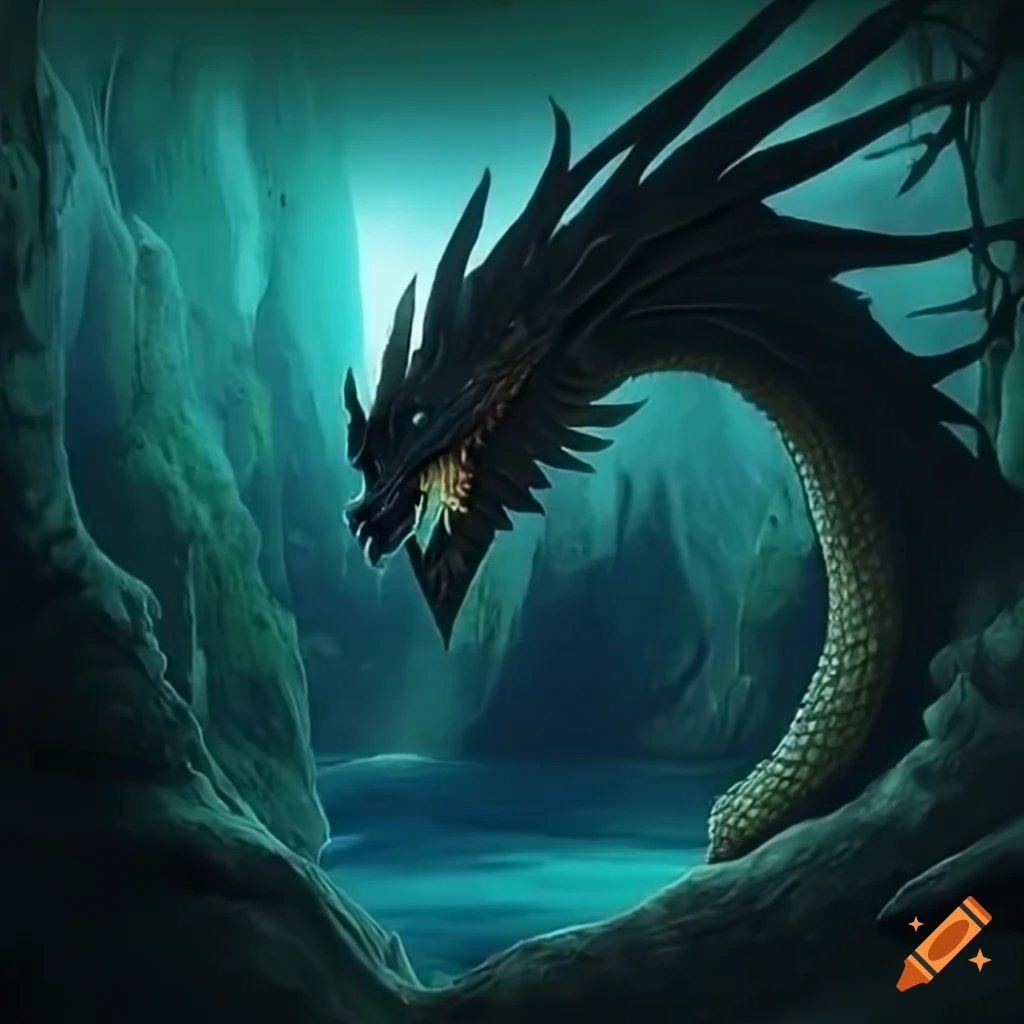 Cave lake dragon on Craiyon
