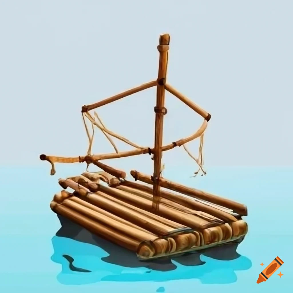 Wooden raft on a white background on Craiyon