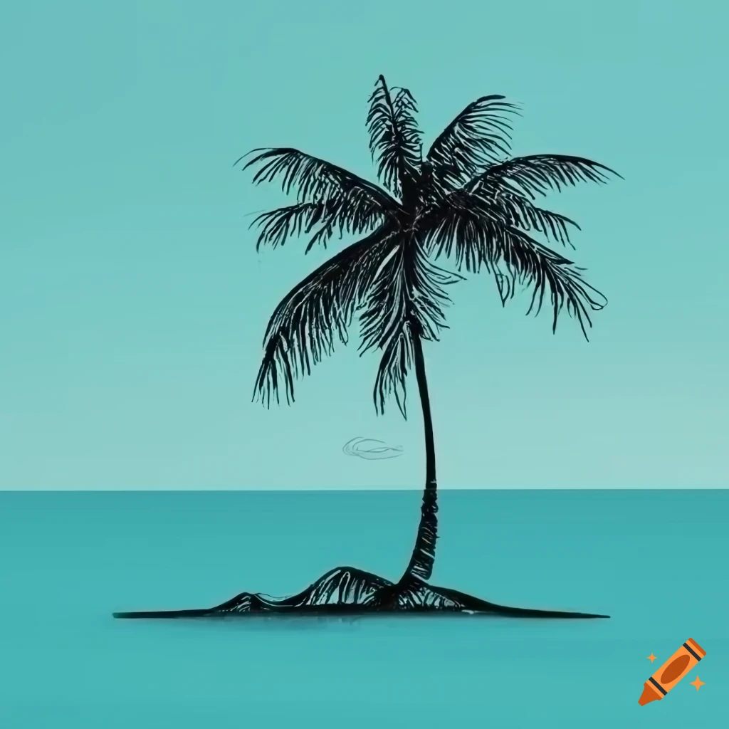 LINE DRAWING COCONUT TREE ON BY OCEAN MINIMALIST On Craiyon