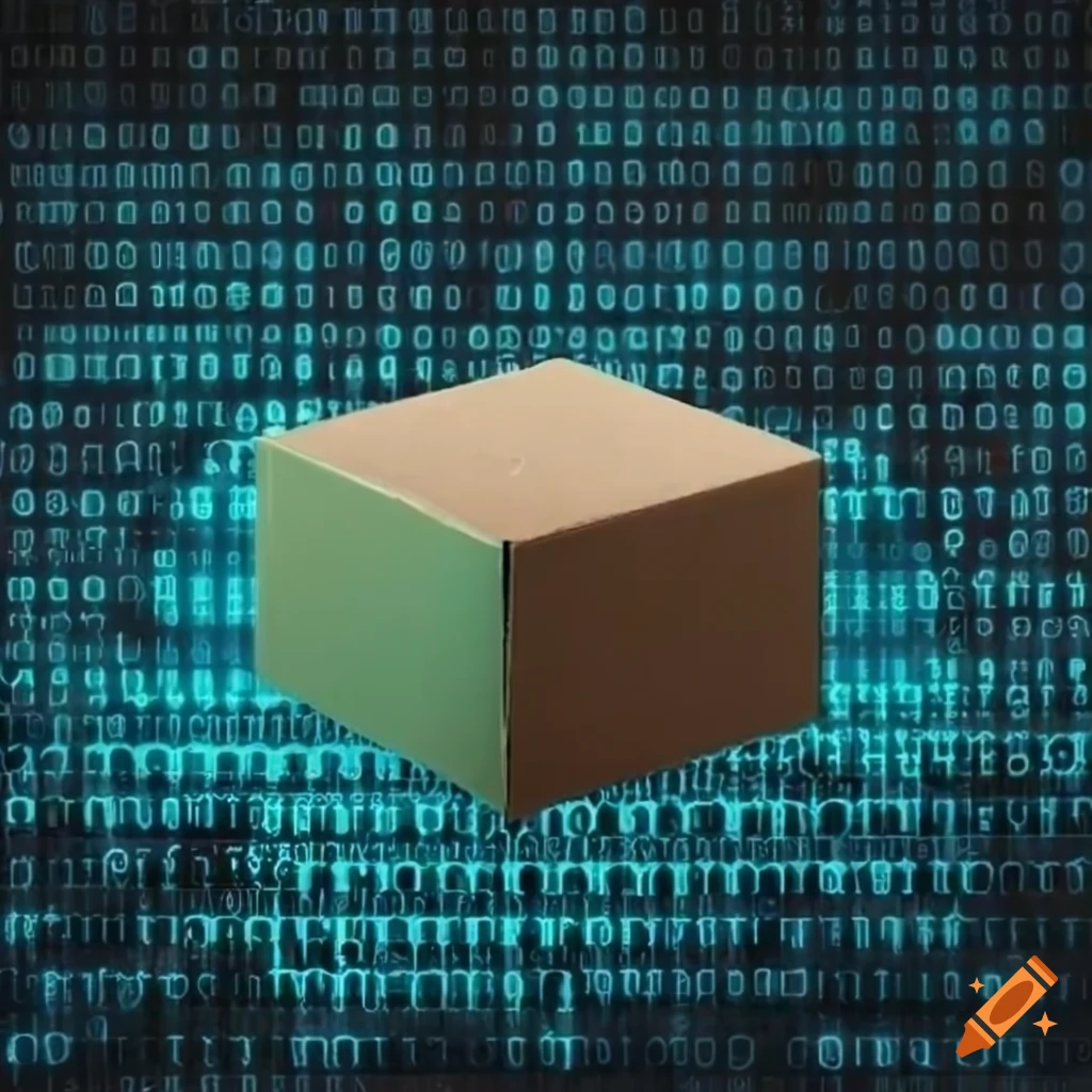 A cardboard box on a binary code background on Craiyon