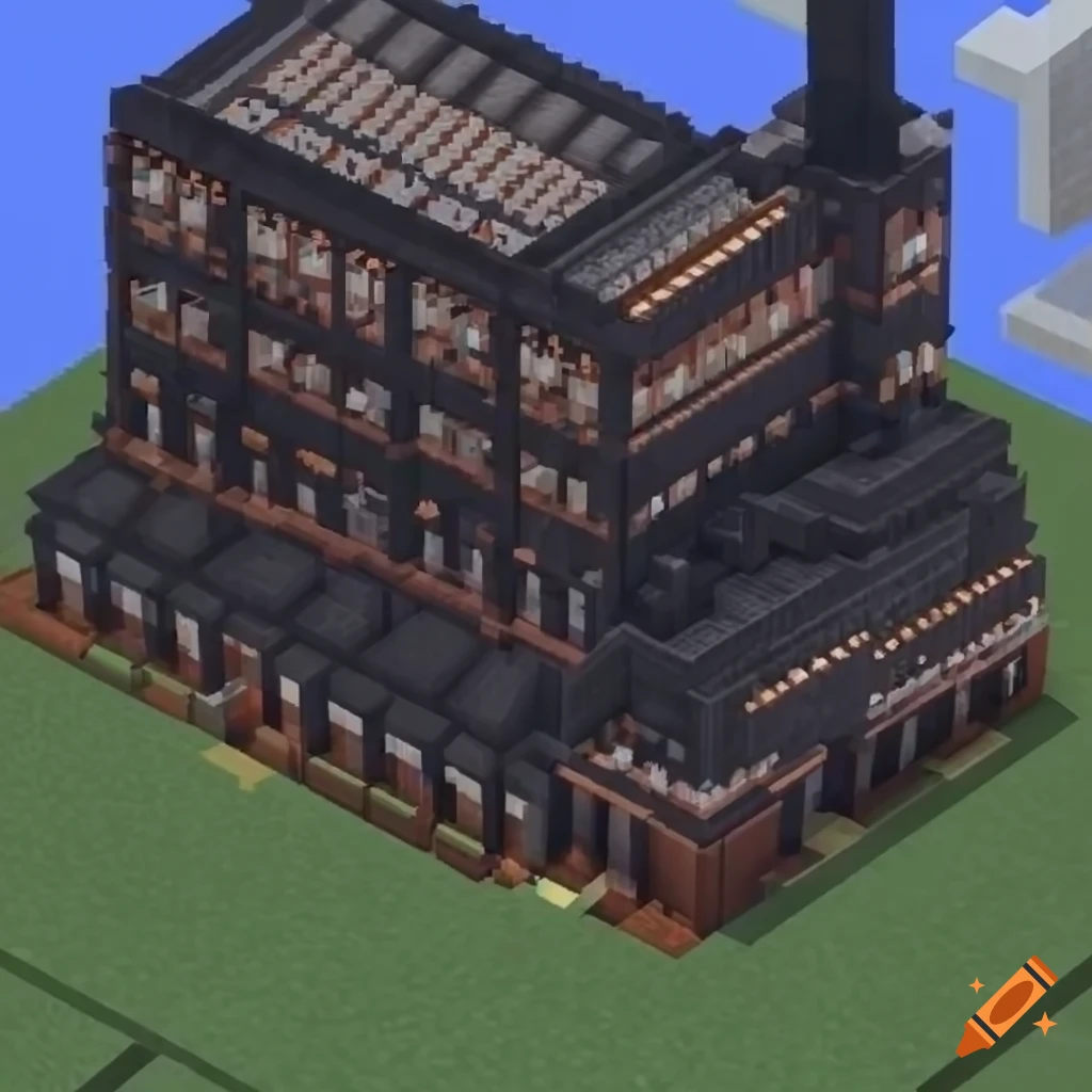 Isometric dark steel USSR styled factory in minecraft on Craiyon