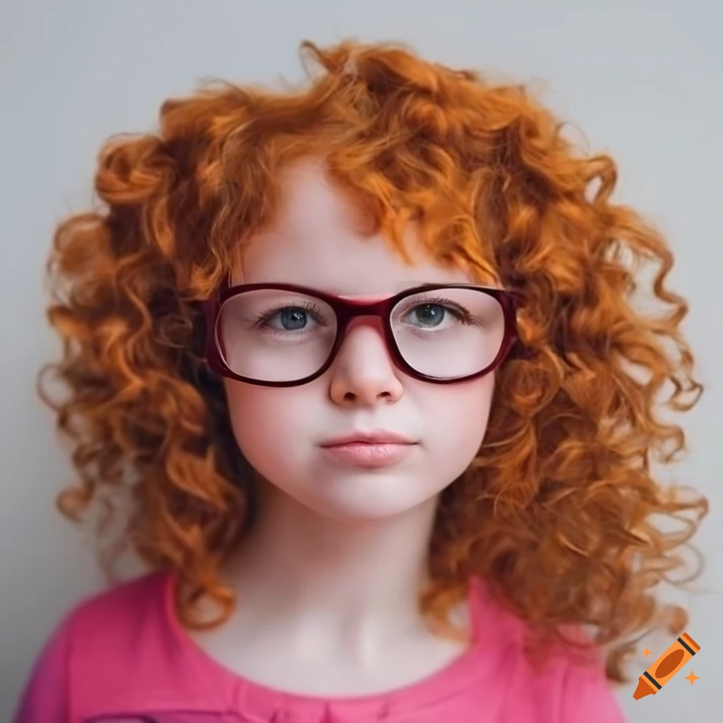 Beautiful Curly Redhair Wearing Glasses Tween Girl Portrait Real Life
