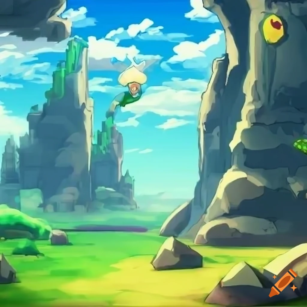 Pokemon battle ruins detailed background