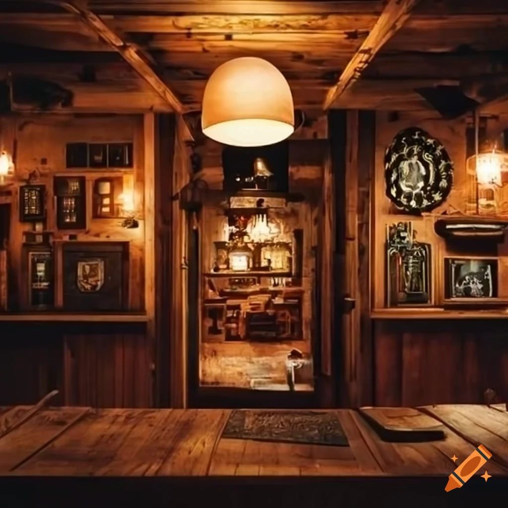 A traditional irish pub with wooden interiors and dim light on Craiyon