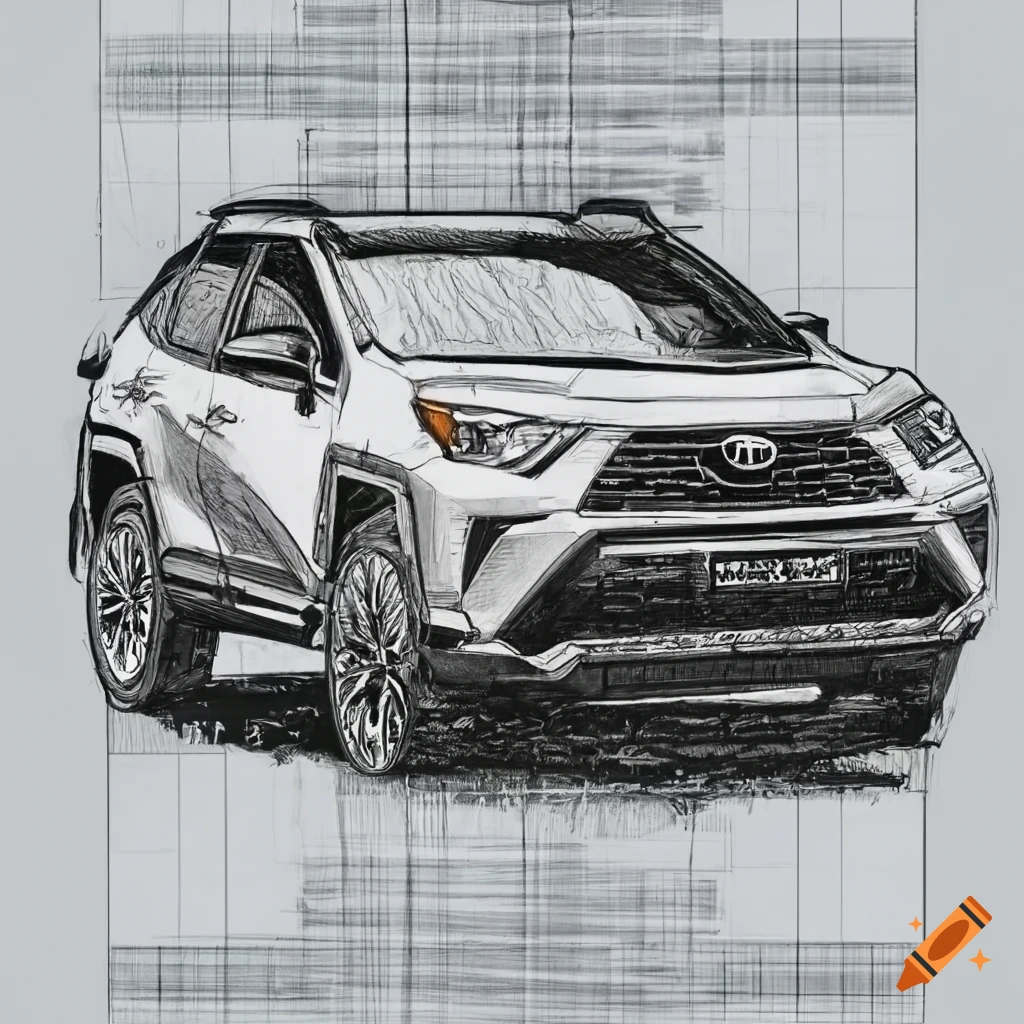 Drawing of toyota rav4 adventure on a blueprint background, black and ...