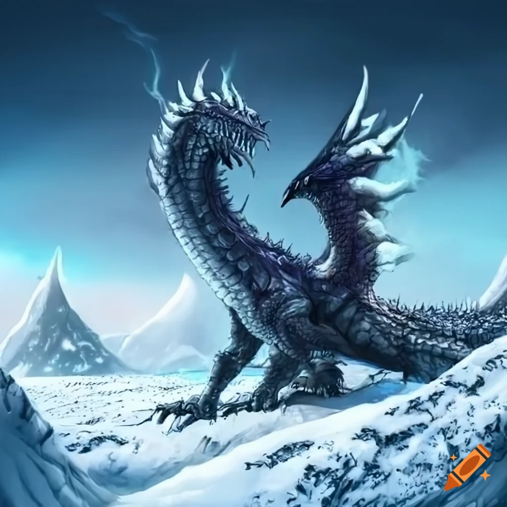 Fantasy, detailed, wyrm dragon on a snow-covered hill on Craiyon