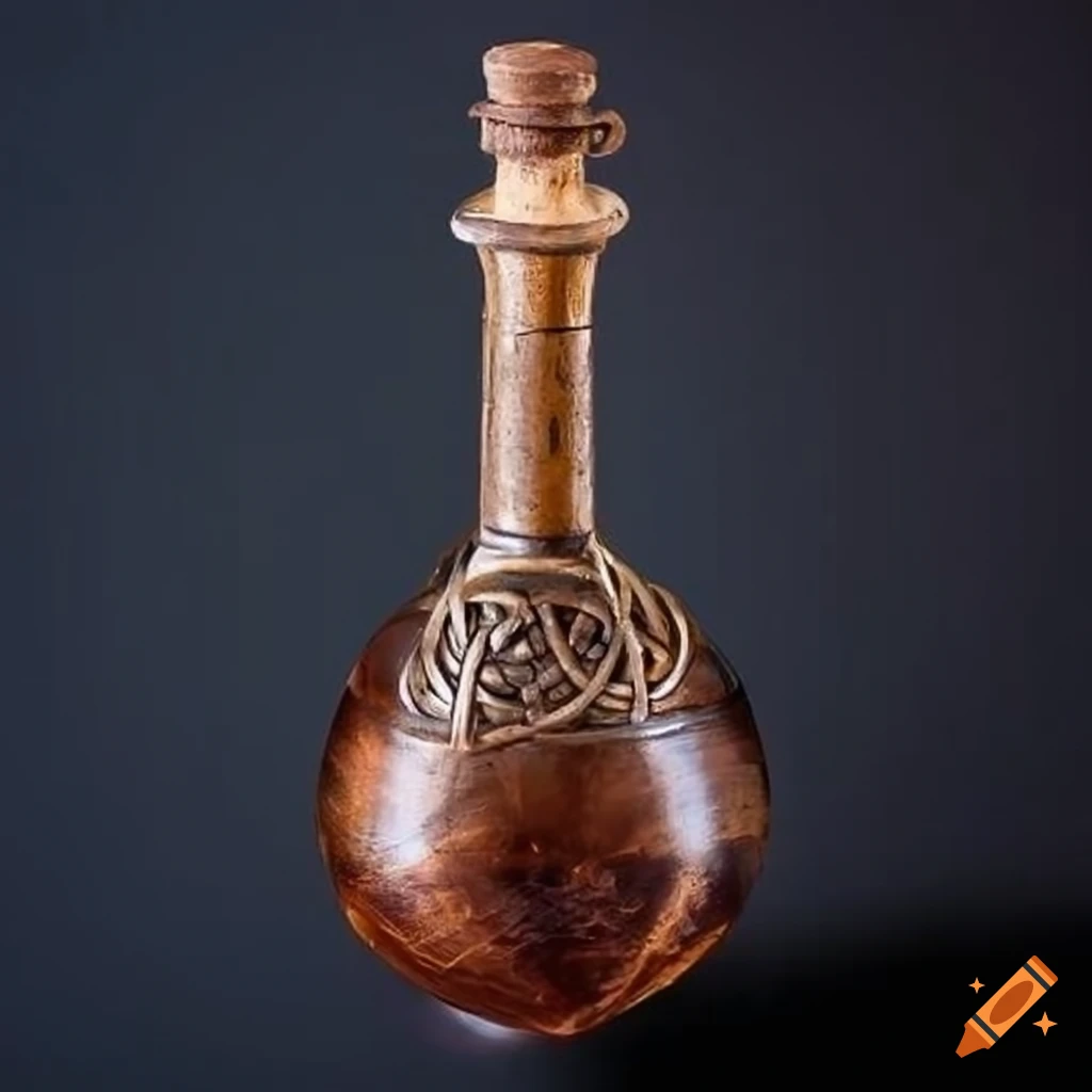 A ceremonial celtic potion with engraved symbols floating on a deep ...