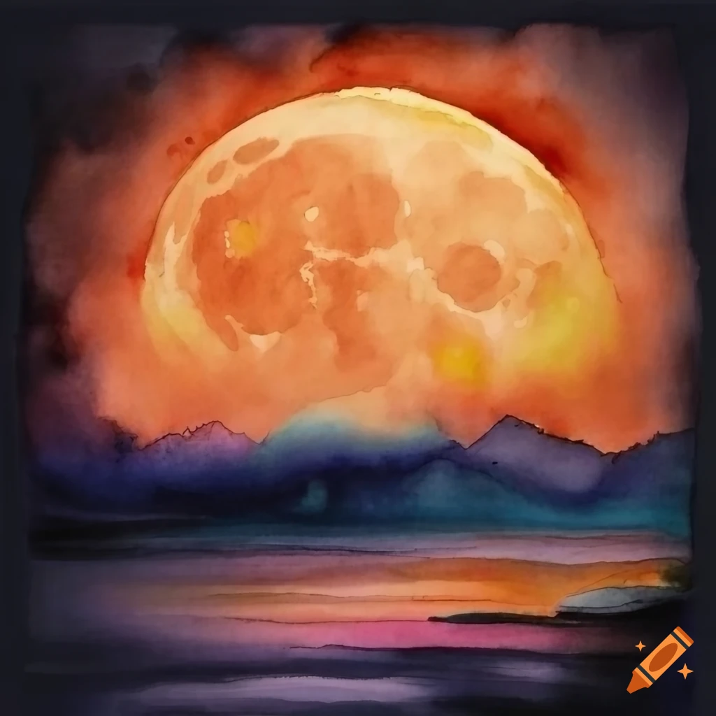 A waning quarter moon, watercolor t.w.schaller