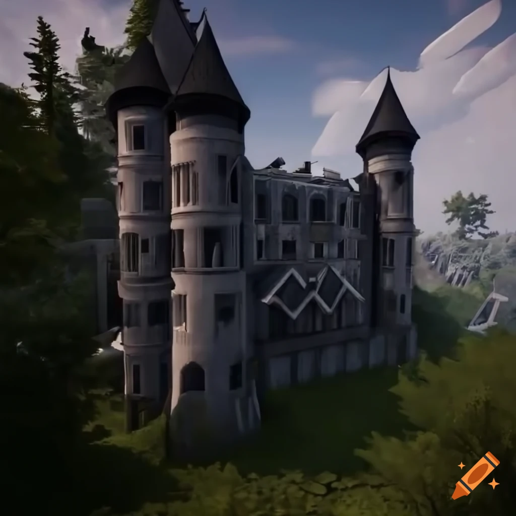 Unreal engine 5 aerial view sci-fi castle with white brick and black ...