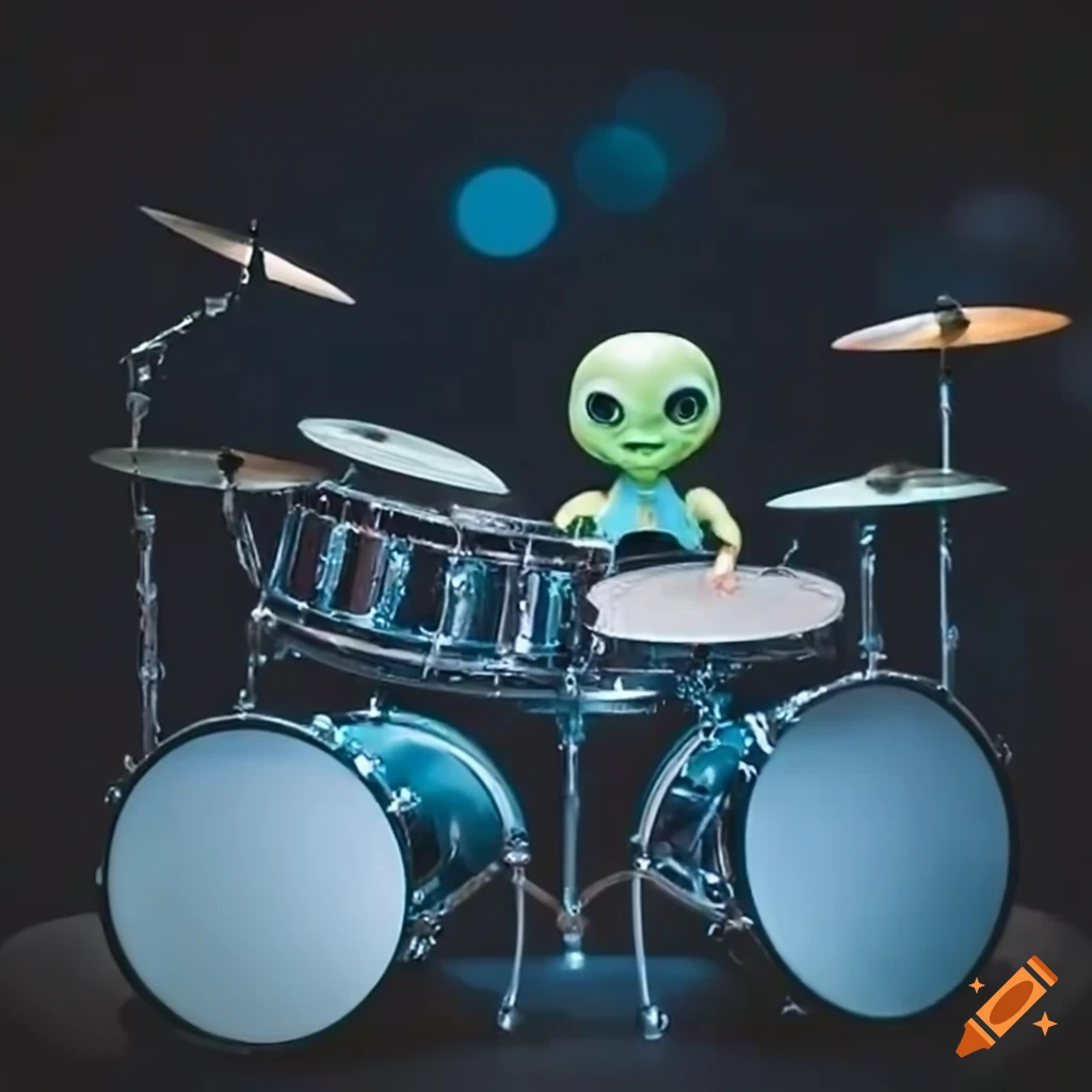 Cute little alien playing drums on Craiyon