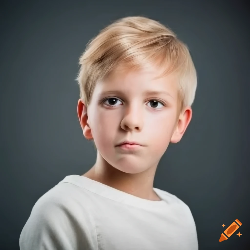 Portrait of a confident blonde boy staring at the camera