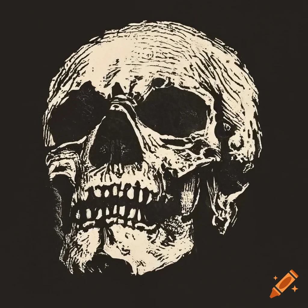 Kollwitz medieval skull woodcut, acid etching bw