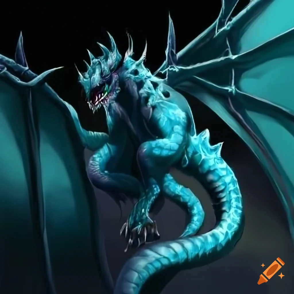 A cyan anthro dragon with dark blue spikes