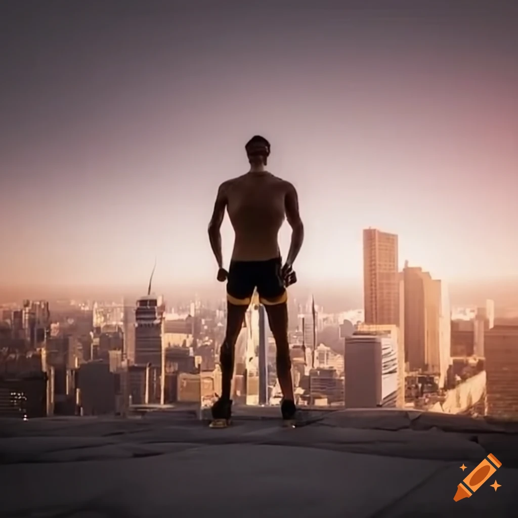 One man standing strong, overlooking the city