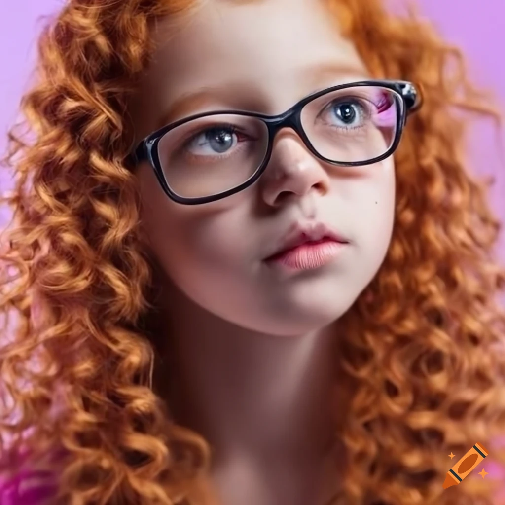 Beautiful Curly Redhair Wearing Glasses Tween Girl Portrait Real Life