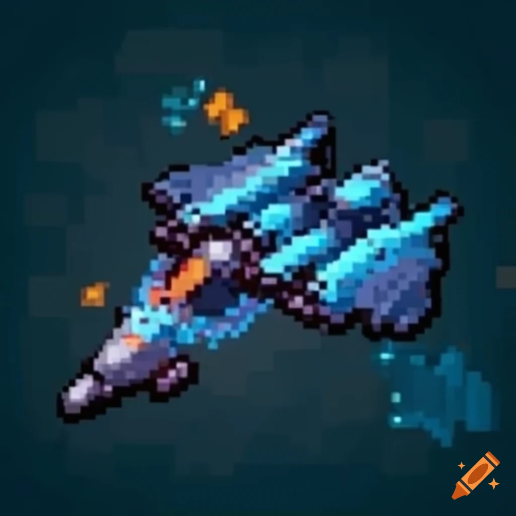 A pixel art spaceship in a top-down shooter game on Craiyon