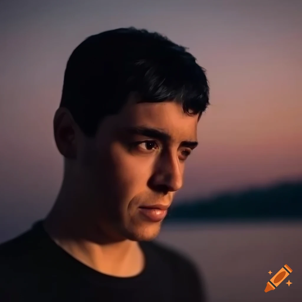 Hispanic italian-man with short black hair with a pensive look, in a ...