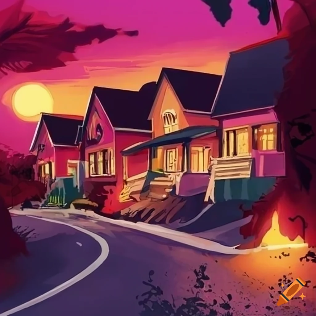 Suburban neighborhood. comic book style. beautiful on Craiyon