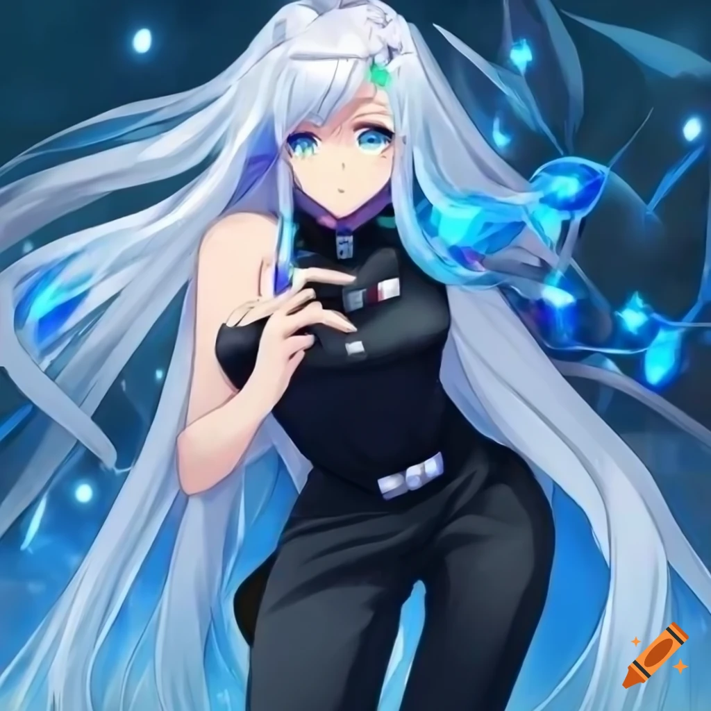 Demon slayer oc character women long white hair blue crystal eyes ...