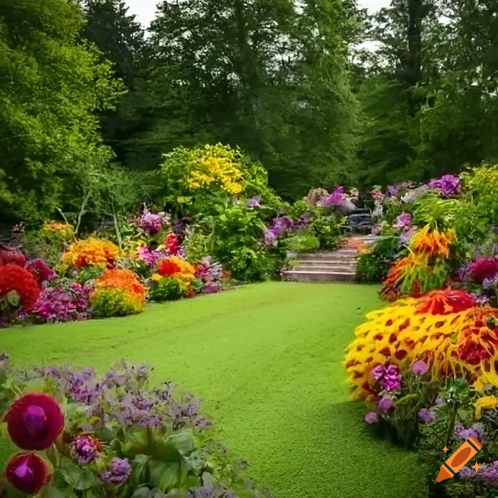 Garden with dahlias