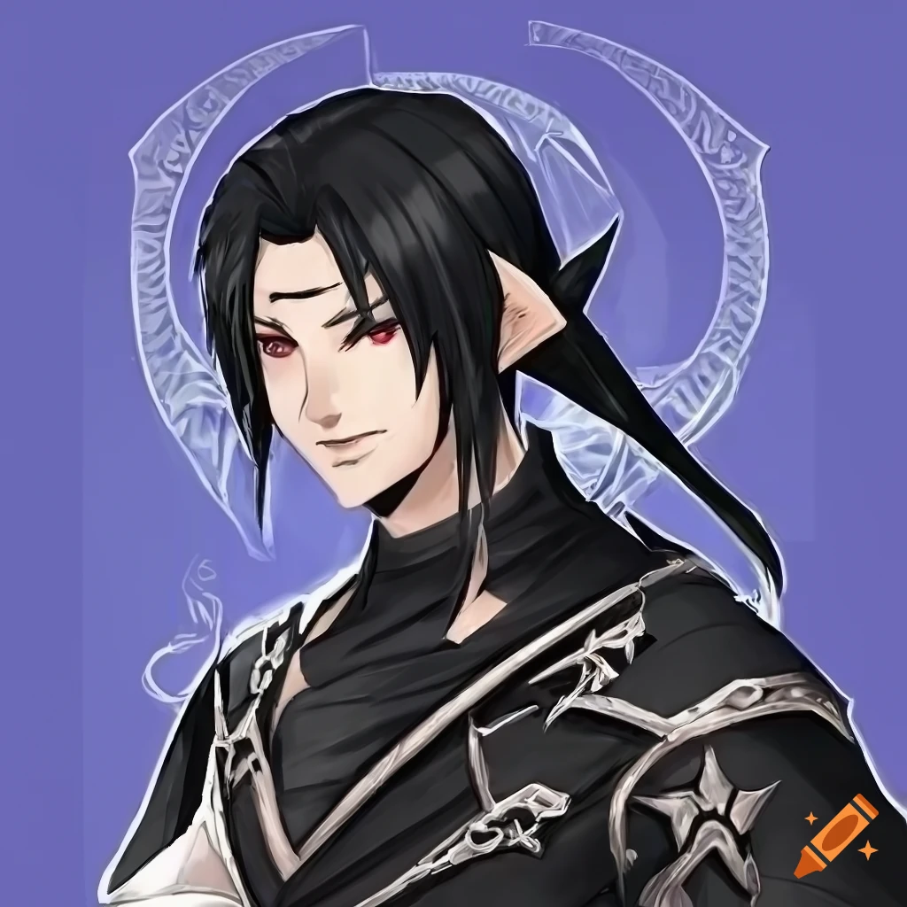Black hair male xaela, with scales around neck and elf ears from ffxiv ...