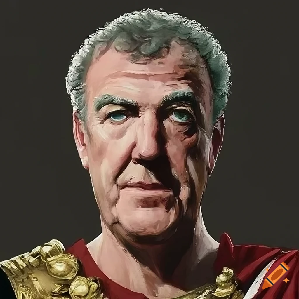 Close up of the Face of Jeremy Clarkson as Julius Caesar sitting on his ...
