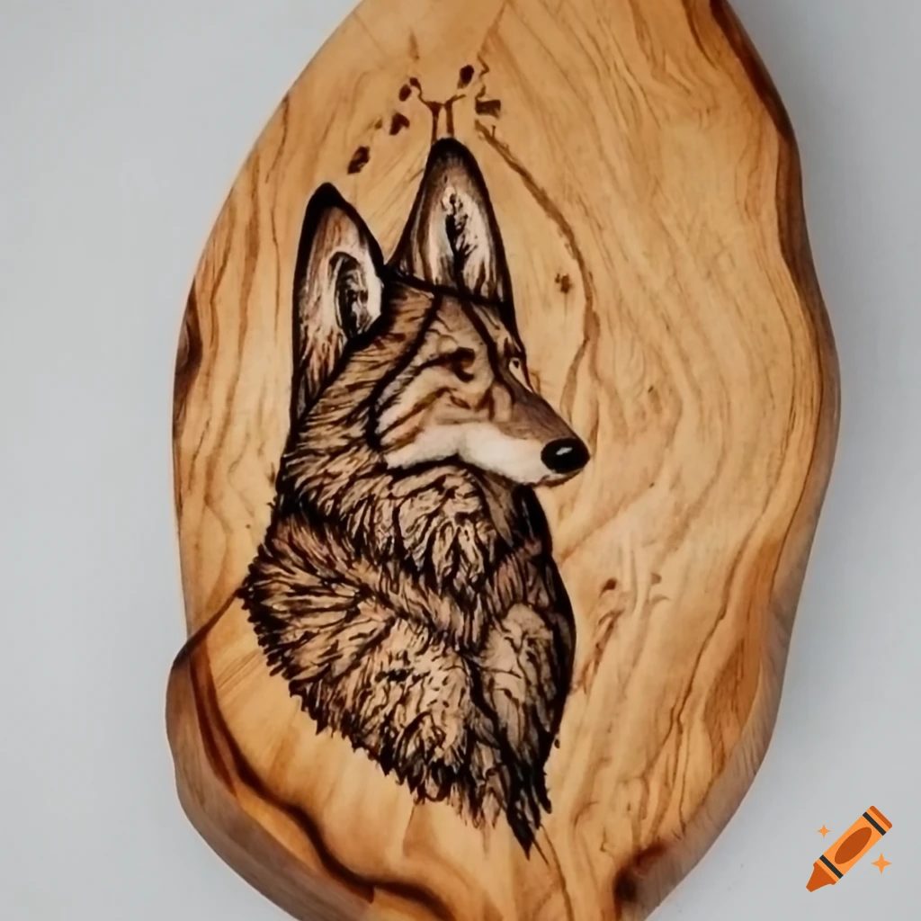 The king wolf, pyrography draw on olive wood by frangioni roberto ...