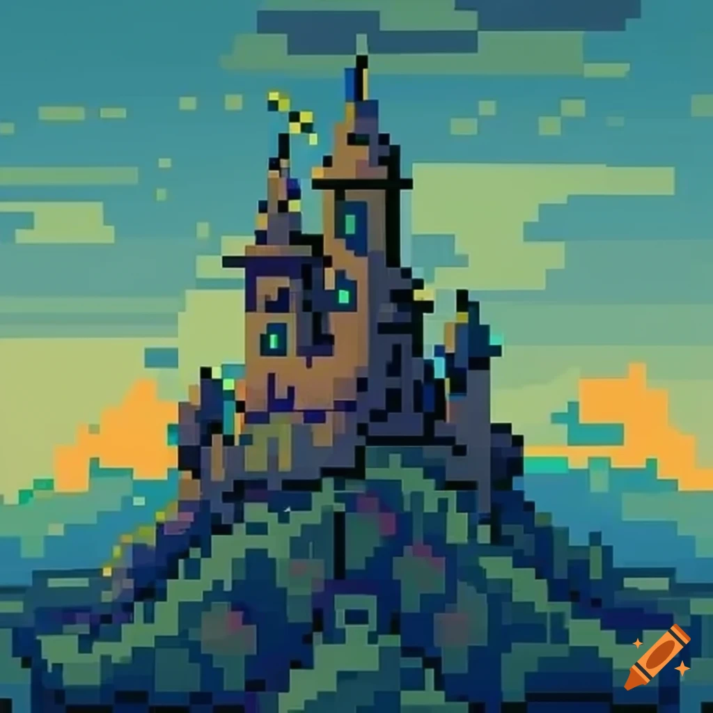 Pixel art castle on Craiyon