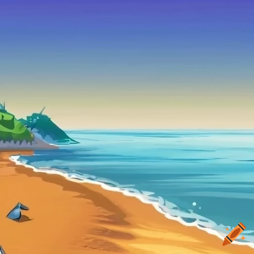 Pokemon battle beach detailed background with the sea in distance