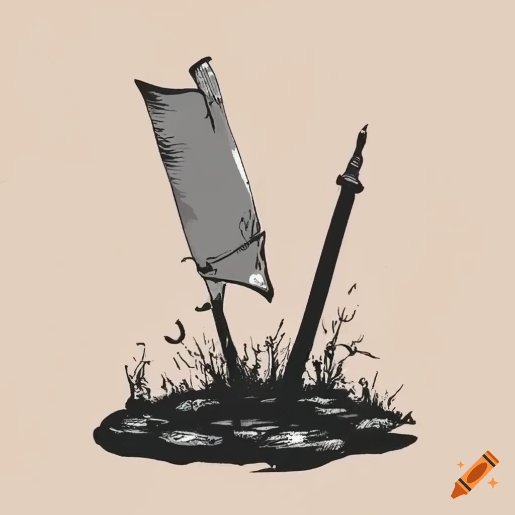 A banner and sword planted in the ground on Craiyon