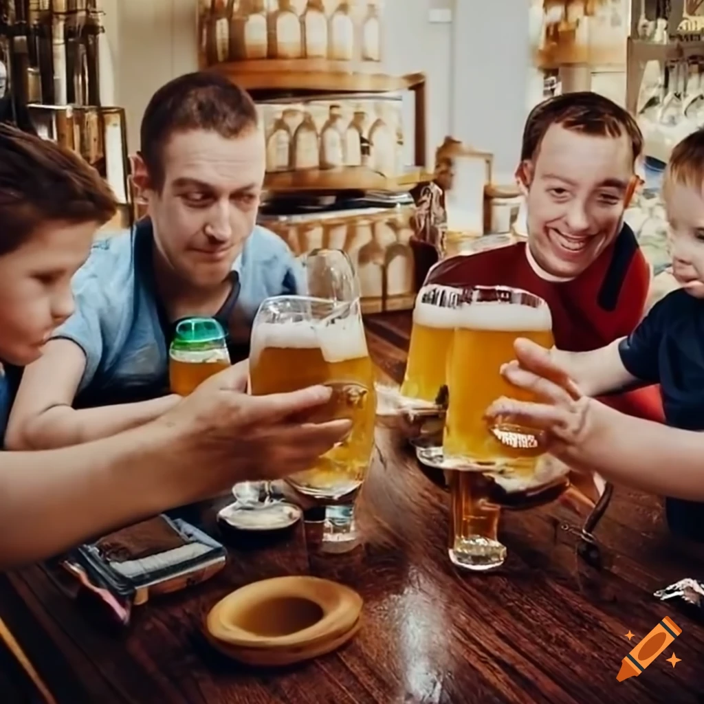 Beer tasting with dad and his three sons on Craiyon