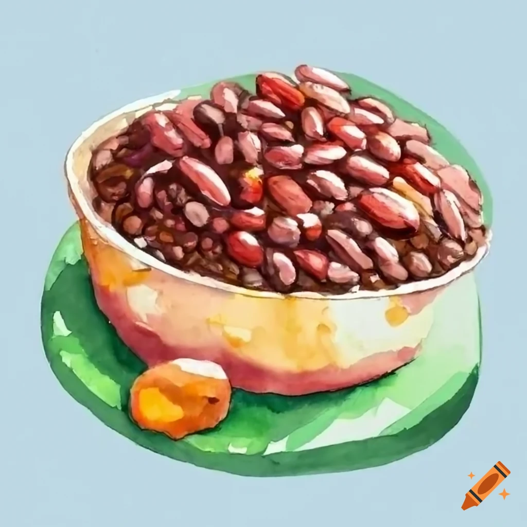 A watercolor painting of a plate rice and beans