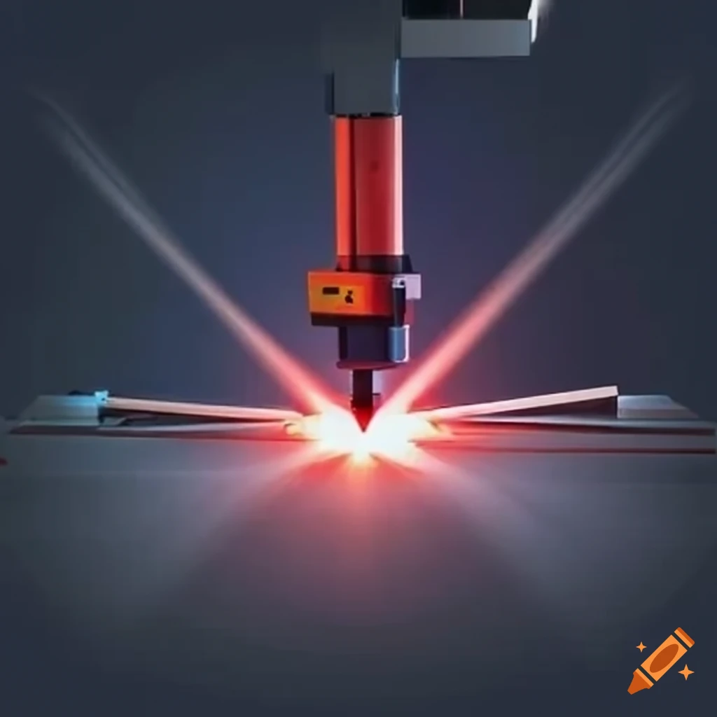 A laser cutting machine with visible laser beam hitting wood material
