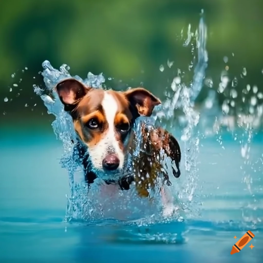 Dogs splashing in a pool on Craiyon