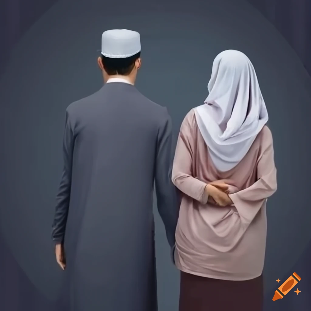 Couple islamic in the dark background and back to the camera