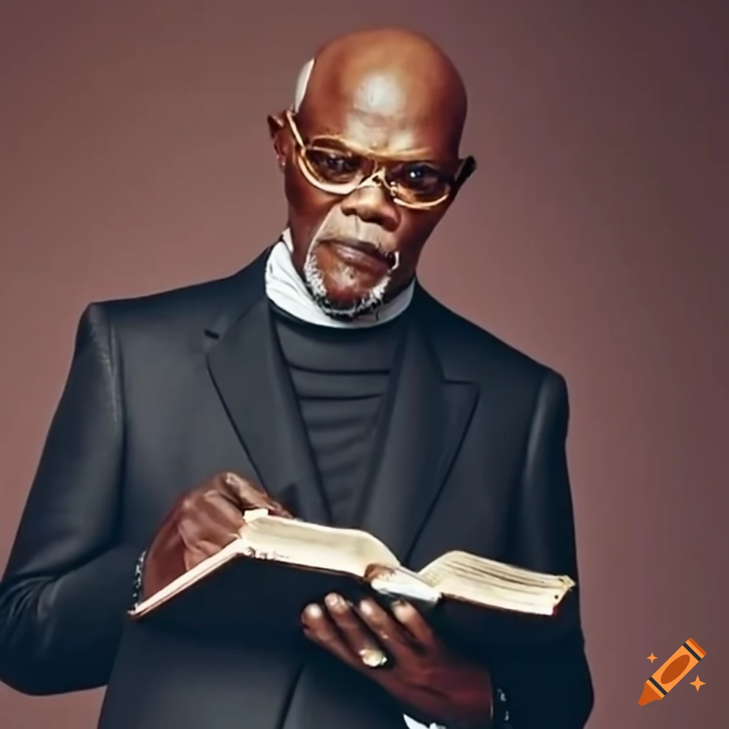 Samuel l. jackson holding a bible on Craiyon