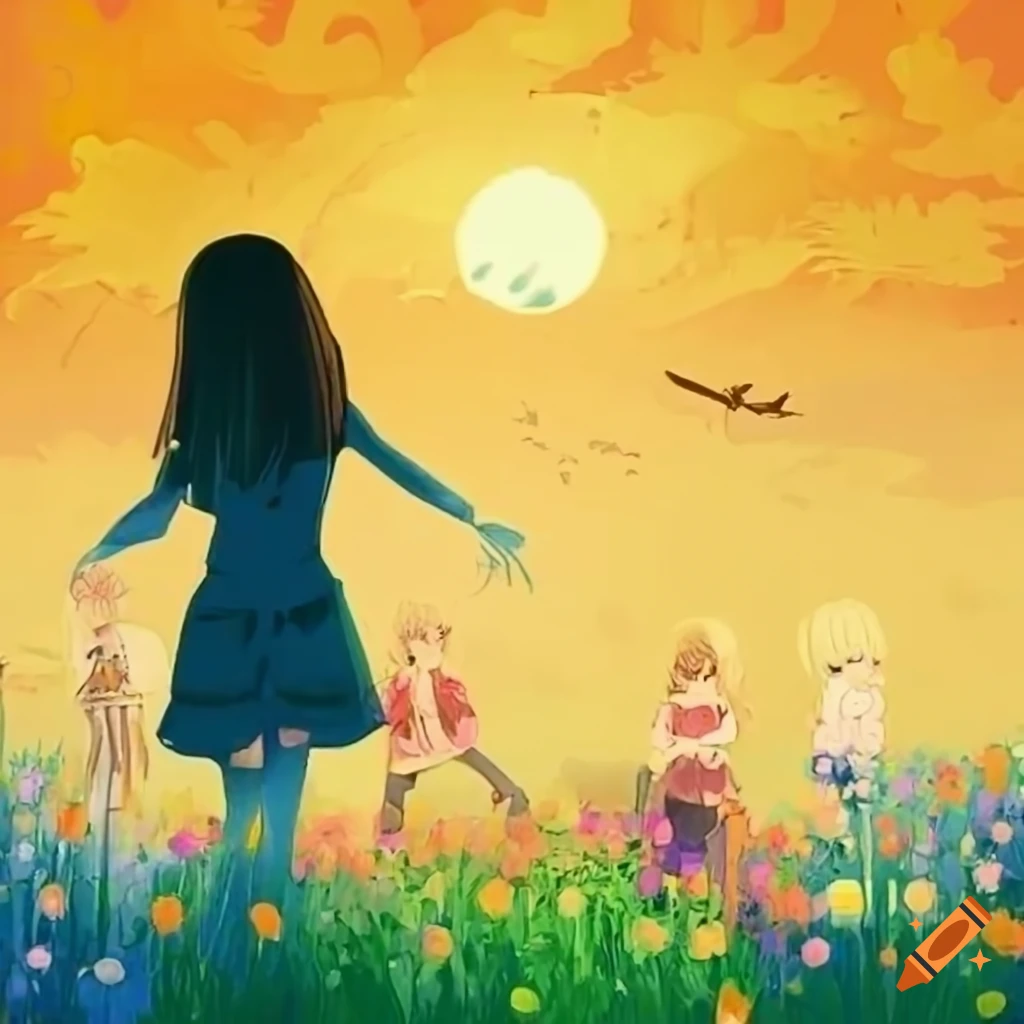 Through meadows of flowers, they'd joyfully skip, Lily and Benny, on a ...