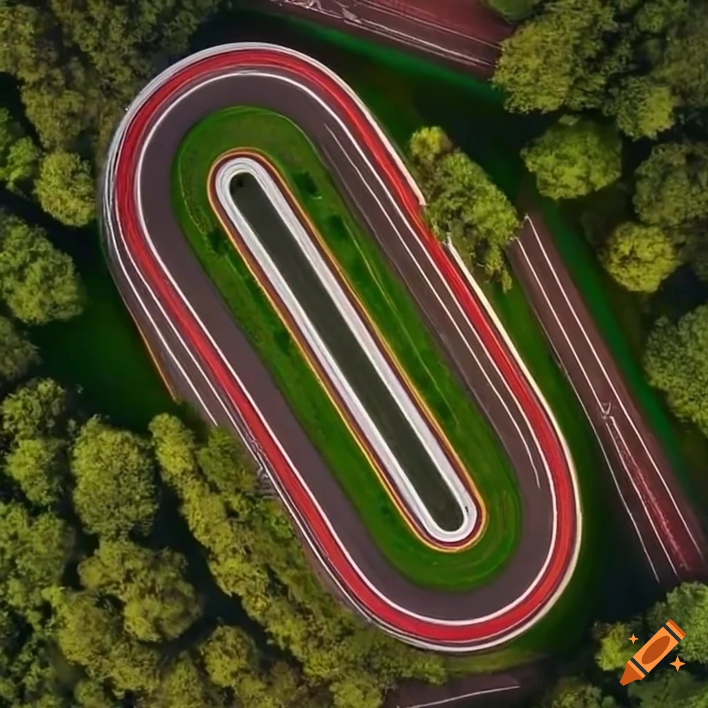 Aerial view of a racing track on Craiyon